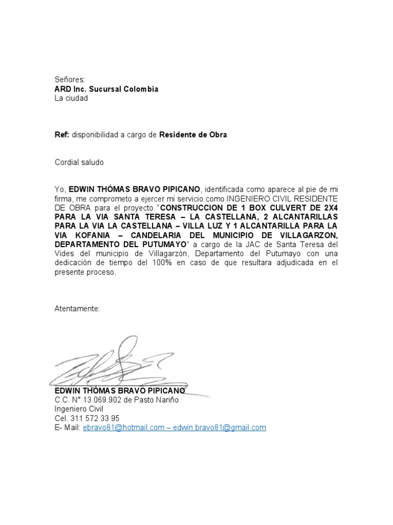 Carta de Disponibilidad | PDF