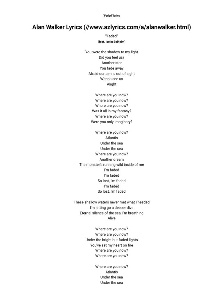 Alan Walker - Faded Lyrics | PDF | Poetry