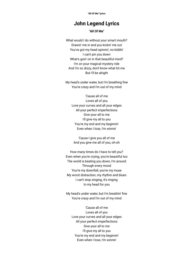 All Of Me John Legend Lyrics