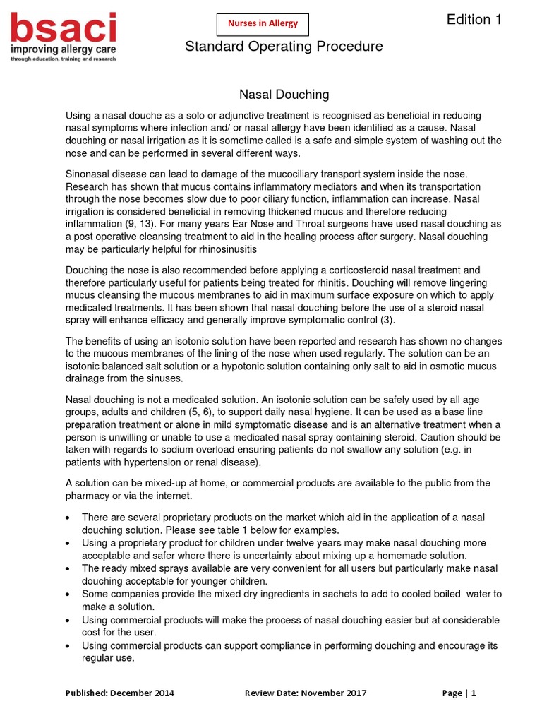 Nasal Douching Guide for Nurses | PDF