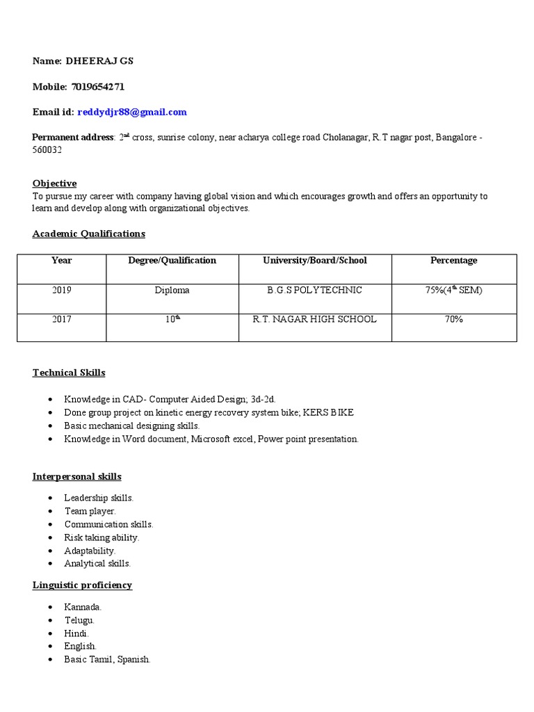 Dheeraj GS: Resume and Skills Overview | PDF | Career & Growth | Social ...