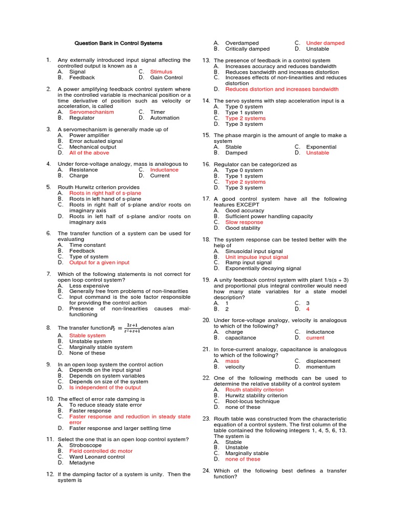 Control Systems Exam Prep | PDF | Control Theory | Stability Theory