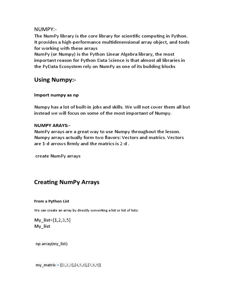 Numpy&pandas | PDF | Matrix (Mathematics) | Computer Programming