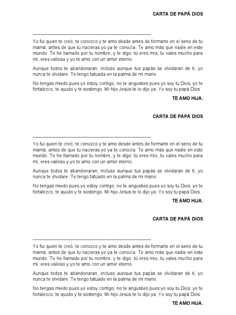 Carta de amor de Papá Dios a su hija | PDF
