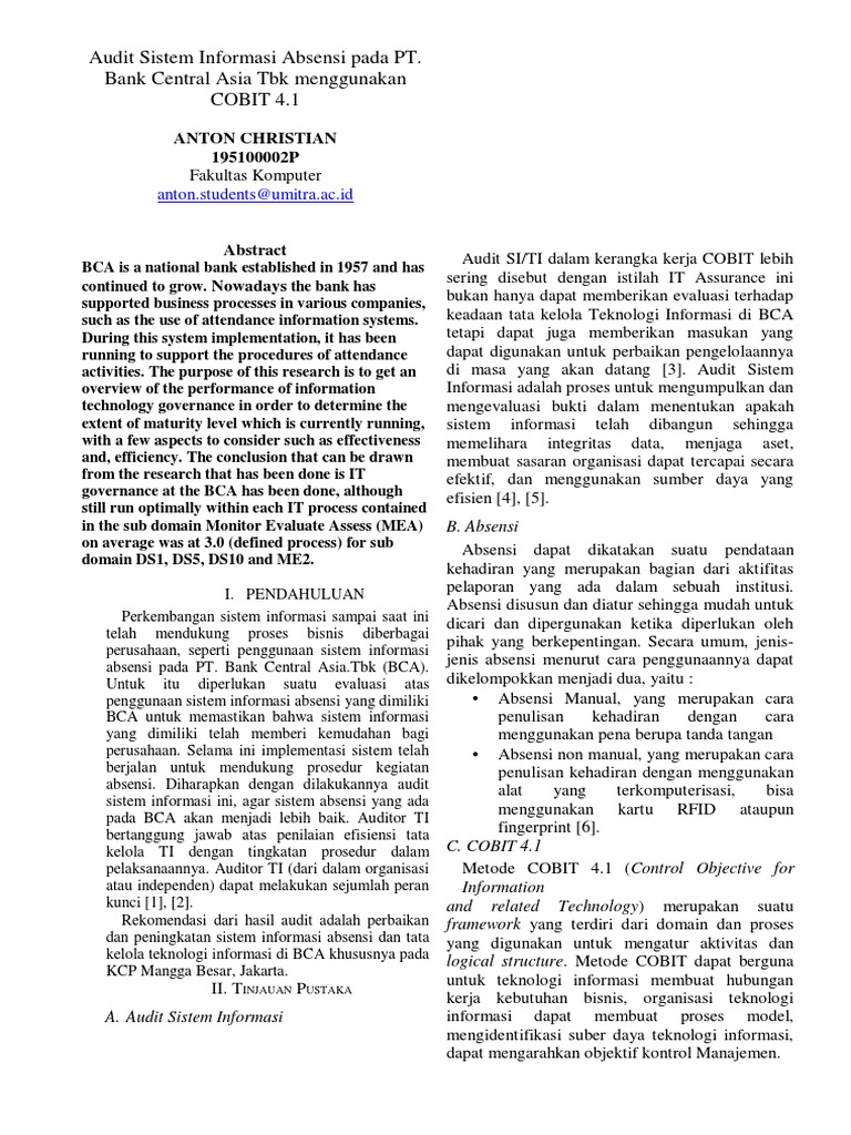 Audit TI Absensi di BCA dengan COBIT | PDF