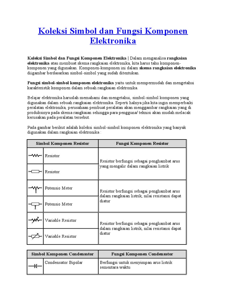 Simbol dan Fungsi Komponen Elektronika | PDF