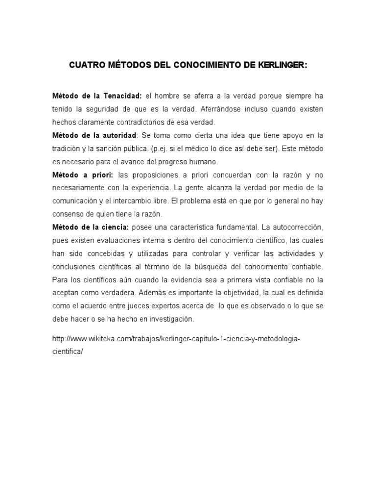 Cuatro Métodos Del Conocimiento de Kerlinger | PDF