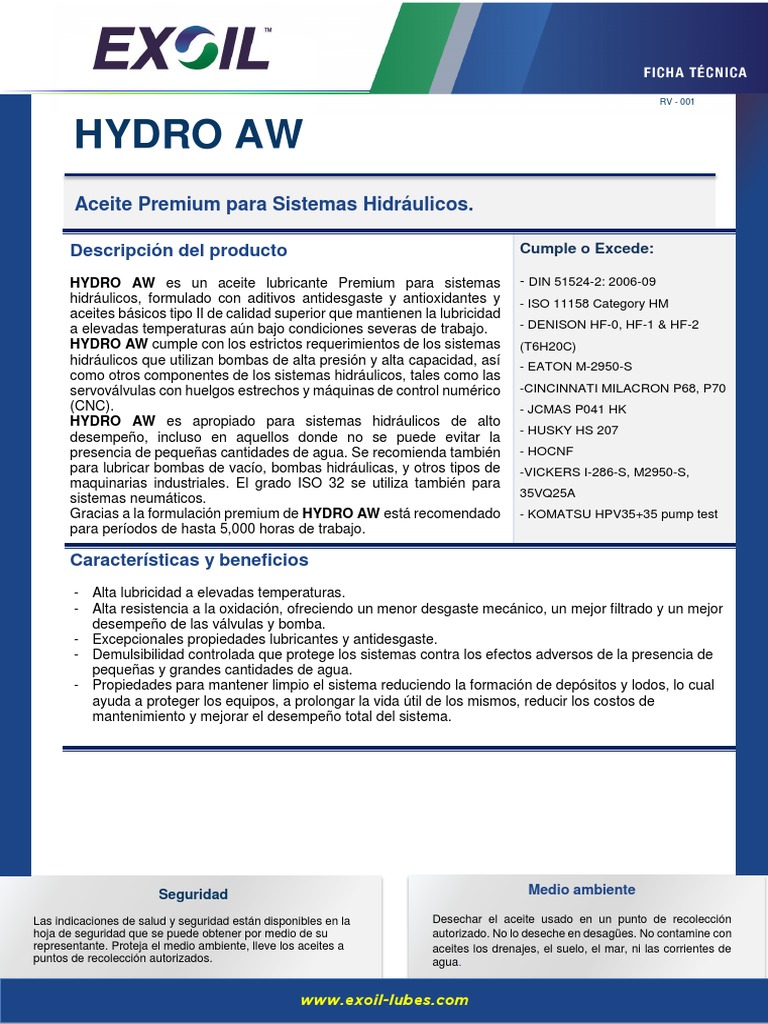 Exoil Hydro AW | PDF | Lubricante | Aceites