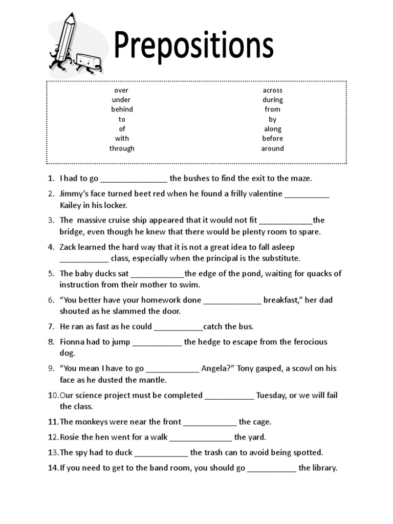 Over Under Behind To of With Through Across During From by Along Before ...