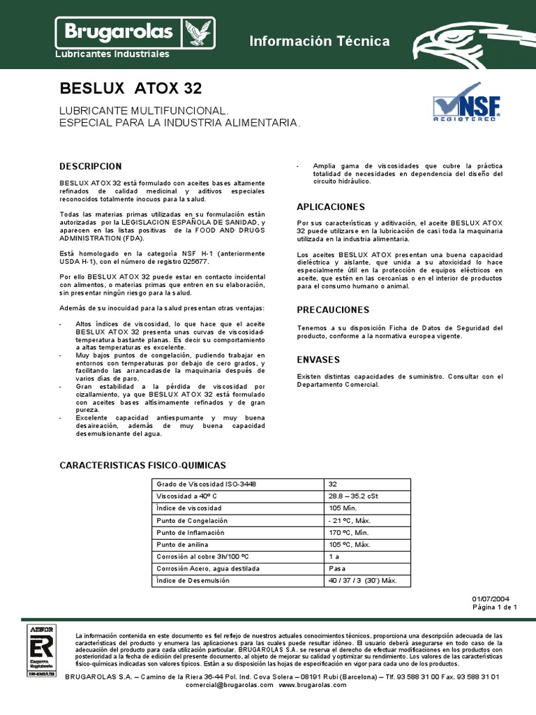 Beslux Atox 32 - FT | PDF | Lubricante | Petróleo