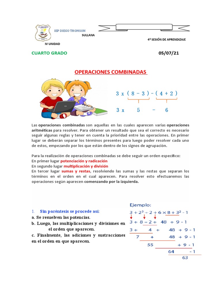 OPERACIONES COMBINADAS - 4to GRADO | PDF