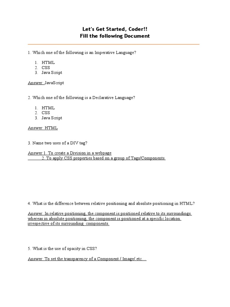 Let S Get Started Coder Fill The Following Document Pdf