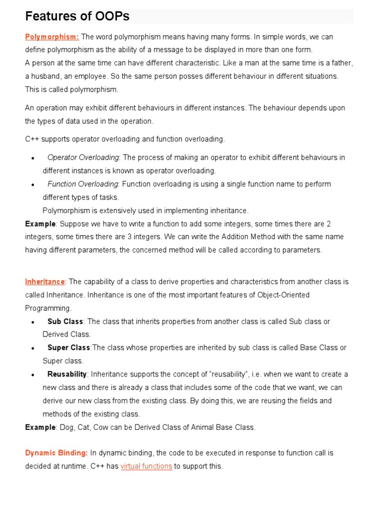 Features of OOPs-24.07.2020-Part 2 | PDF | Inheritance (Object Oriented Programming) | Method ...