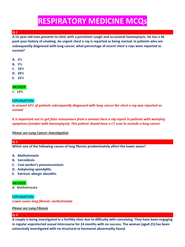 PASSMEDICINE MCQs-RESPIRATORY MEDICINE | PDF | Chronic Obstructive Pulmonary Disease | Pneumonia