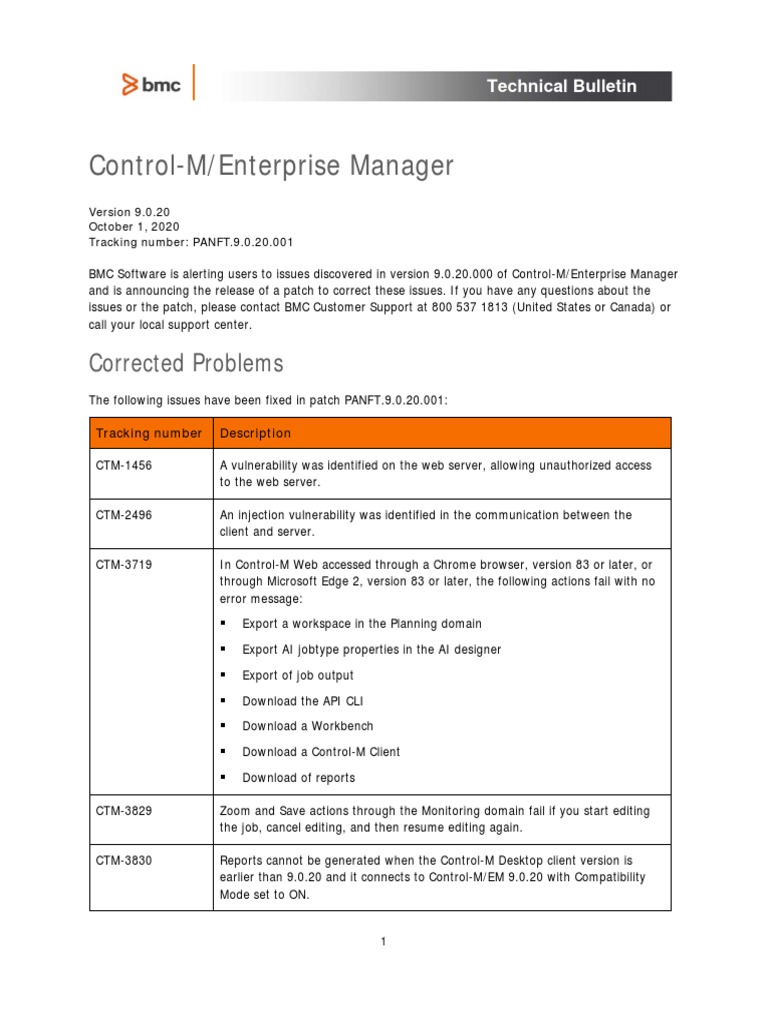 Control-M/Enterprise Manager: Corrected Problems | PDF | Proprietary ...