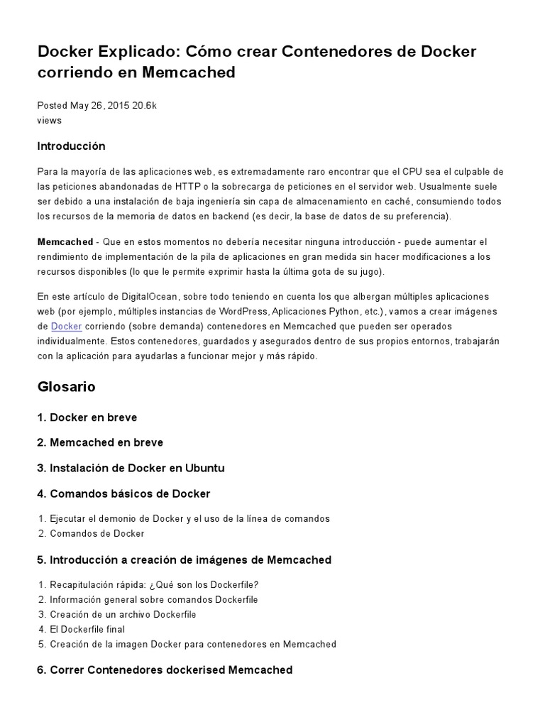 Docker Explicado - Cómo Crear Contenedores de Docker Corriendo en Memcached - DigitalOcean | PDF ...