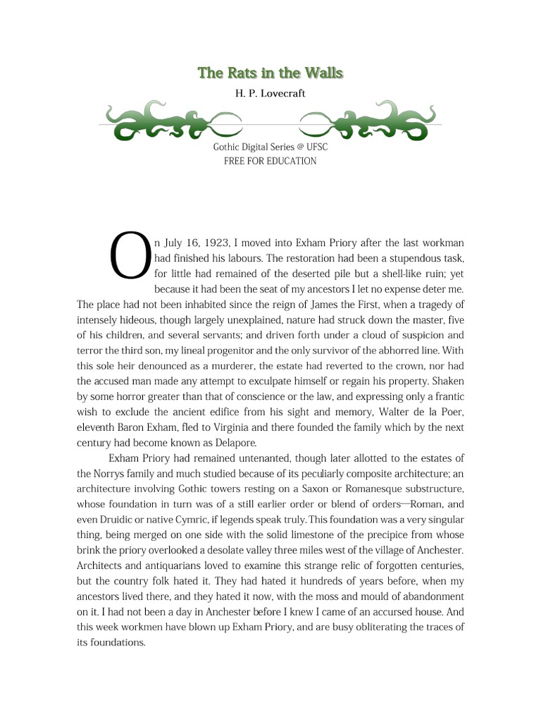 H. P. Lovecraft - The Rats in The Walls | PDF