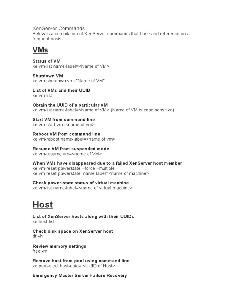 XenServer Commands | PDF | Virtual Machine | Desktop Virtualization