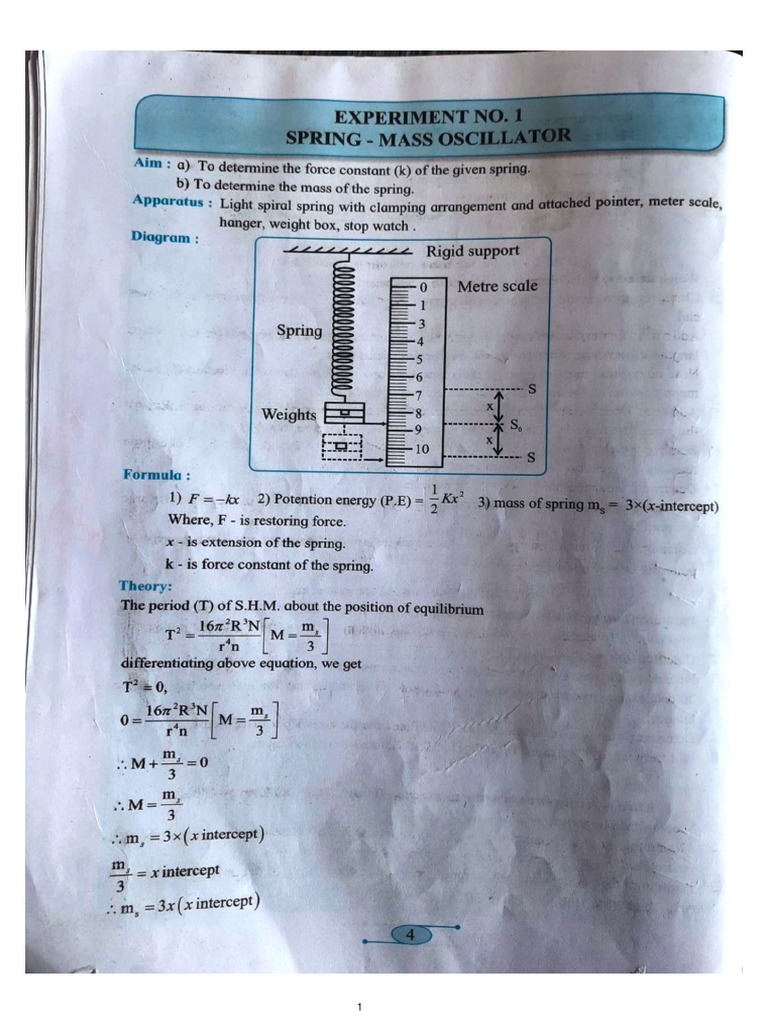 Experiment 1 Spring Mass Oscillator | PDF