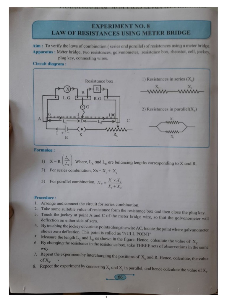 Experiment 8 Law of Resistances Using Meter Bridge | PDF