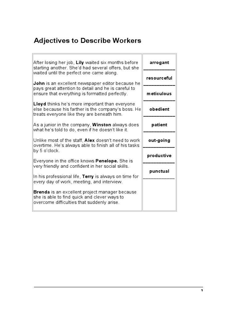 Adjectives To Describe Workers | PDF