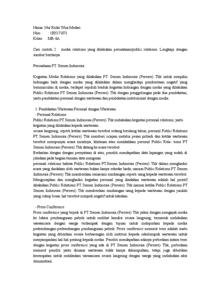 Contoh Media Relation - Nurizki - MB 6A | PDF | Ilmu Sosial
