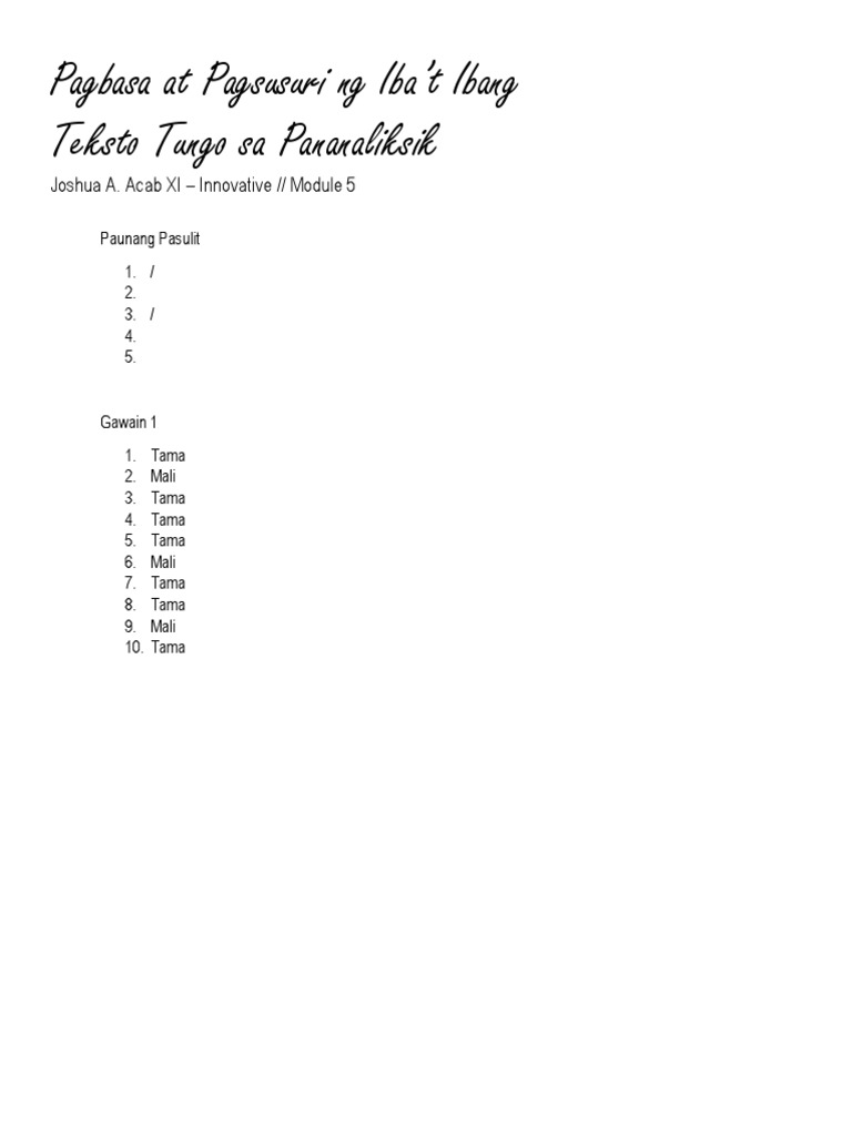 Pagbasa at Pagsusuri Modyul 5 | PDF