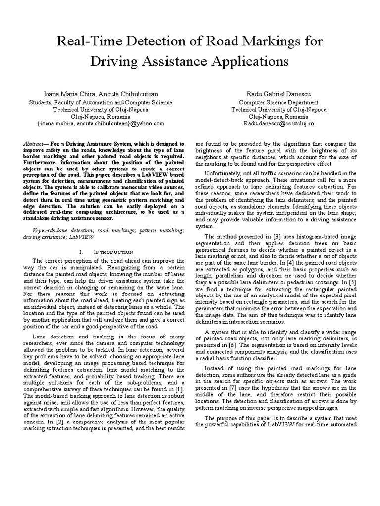 Real-Time Detection of Road Markings Using Labview and C++ | PDF ...