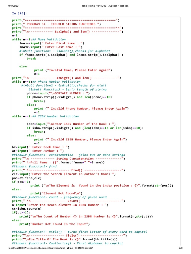 Lab3 String Functions | PDF | Python (Programming Language) | Computer Programming