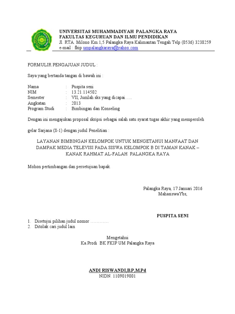 Format Pengajuan Judul Skripsi | PDF