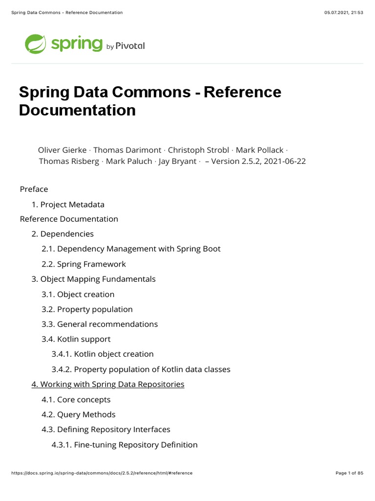 Spring Data Commons - Reference Documentation | PDF | Method (Computer ...