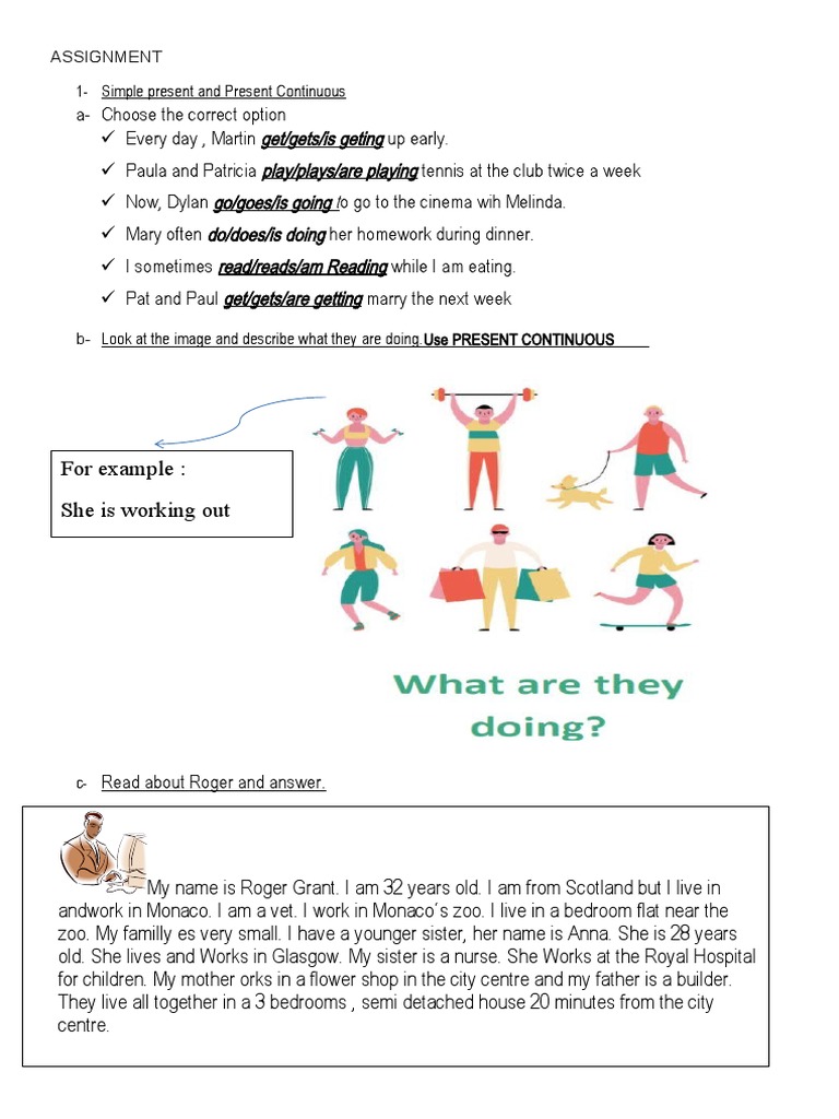 For Example: She Is Working Out: Assignment 1-Simple Present and ...