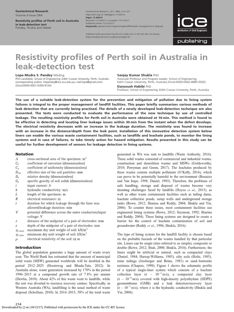 Resistivity Profiles of Perth Soil in Leak Detecti | PDF | Magnesium ...