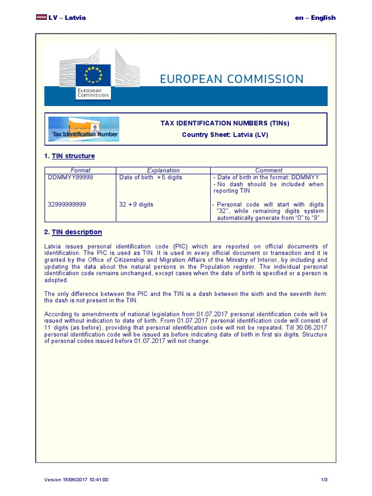 TIN - Country Sheet LV en | PDF | Identity Document | Copyright