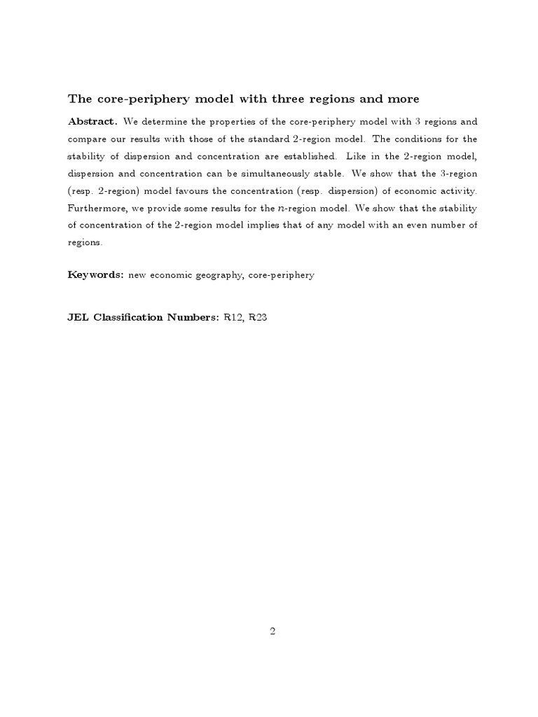 The Core-Periphery Model With Three Regions and More | PDF | Stability ...