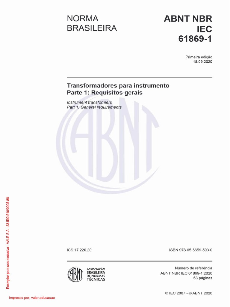 NBR IEC 61869-1 (2020) - Transformadores para Instrumento Parte 1 ...