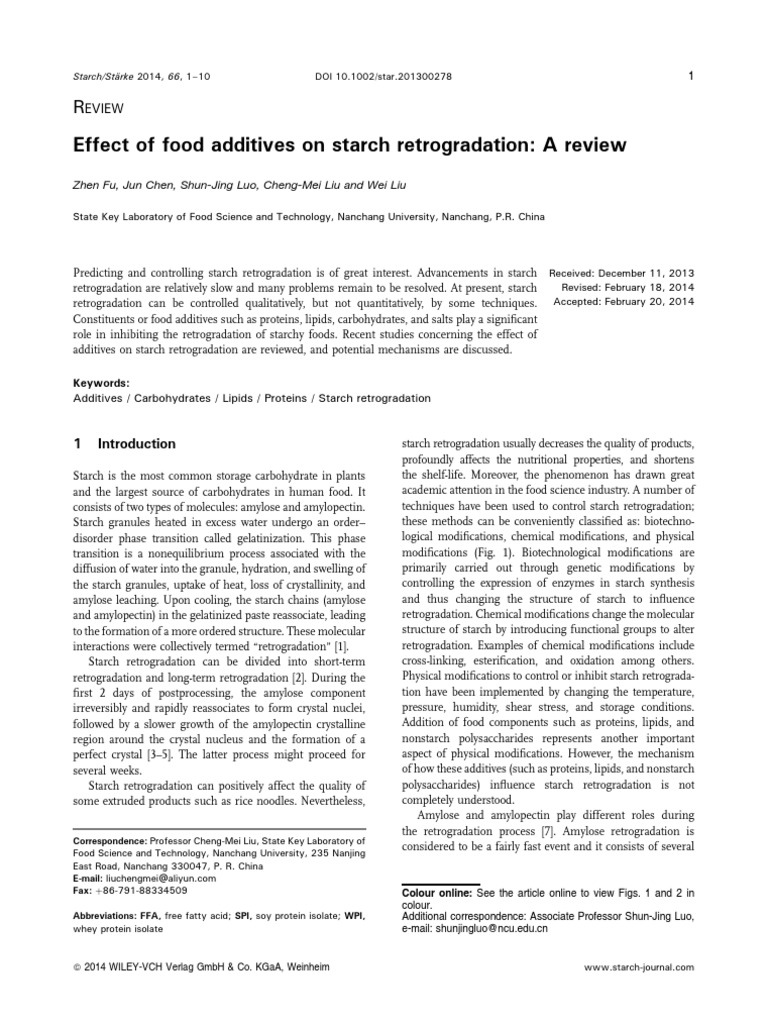 Fu - 2014 - Additives On Starch Retrogradation | PDF | Starch ...