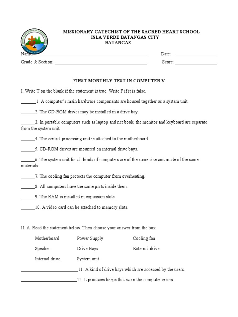 Computer 5 Summative Test | PDF | Computer Hardware | Personal Computers