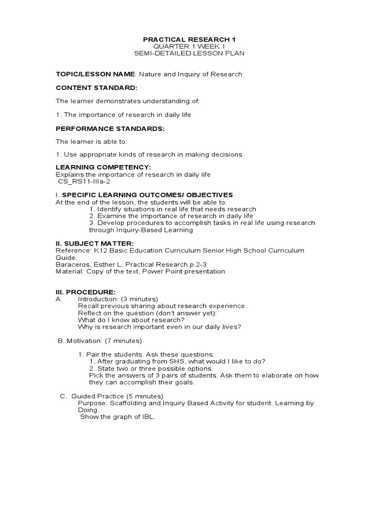 RANKING Practical Research SEmi Detailed Lesson Plan | PDF | Curriculum ...