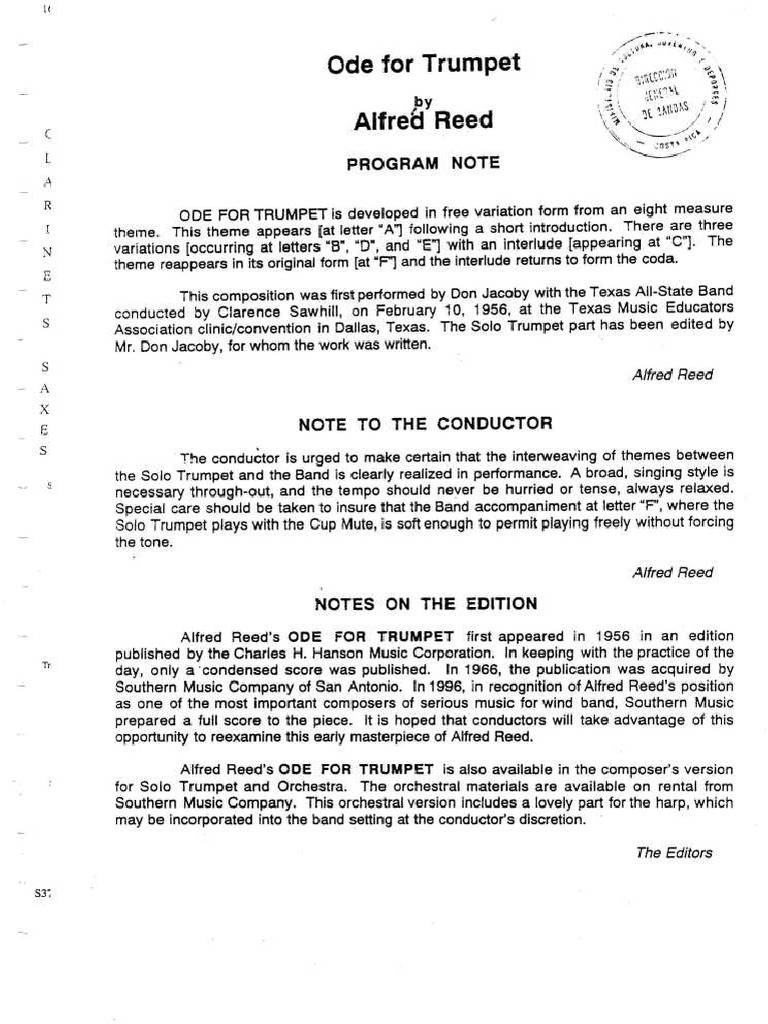 Ode For Trumpet Alfred Reed | PDF