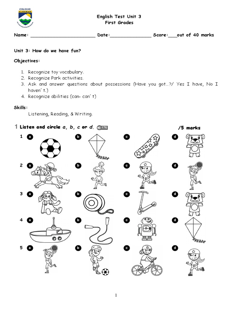 First Grade English Fun Test | PDF