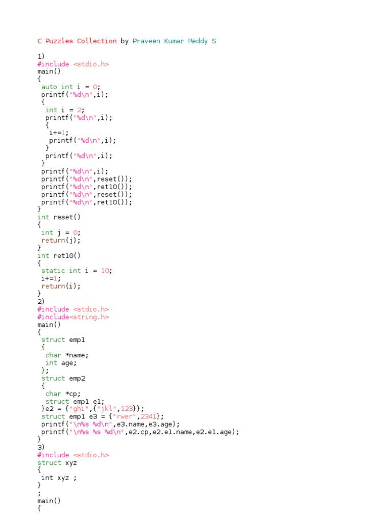 C Puzzles Collection | Download Free PDF | Object Oriented Programming ...