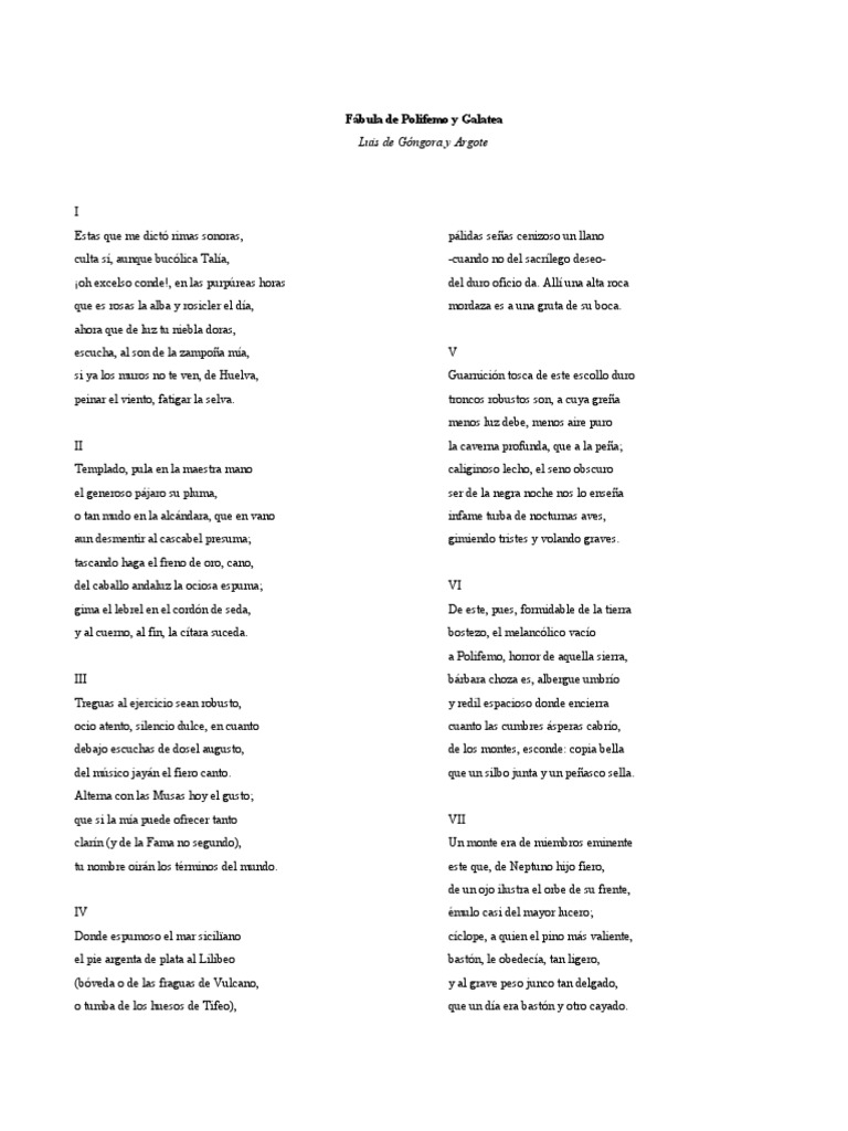 Fábula de Polifemo y Galatea (Poesía) (Luís de Góngora y Argote, 1561-1627) Esp. | PDF | Naturaleza