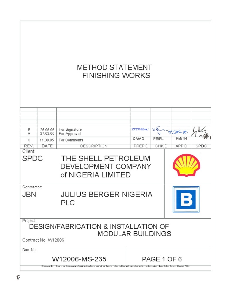 Method Statement For Finishing Workspdf | PDF | Paint | Tile