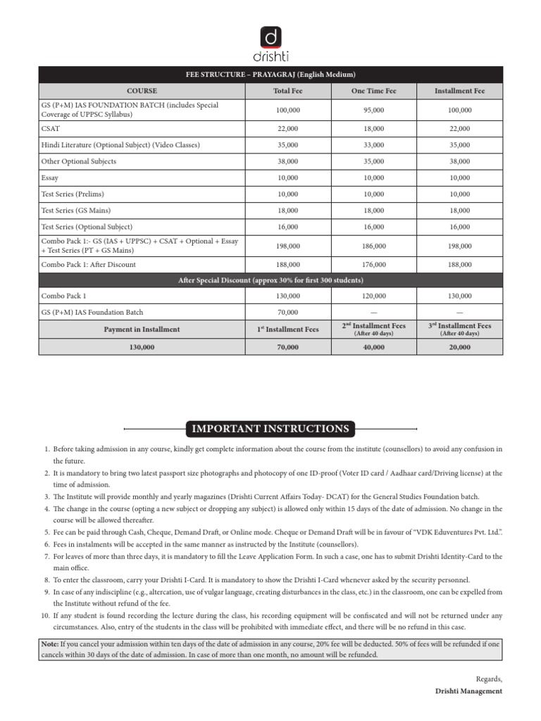 Course Total Fee One Time Fee Installment Fee: FEE STRUCTURE ...
