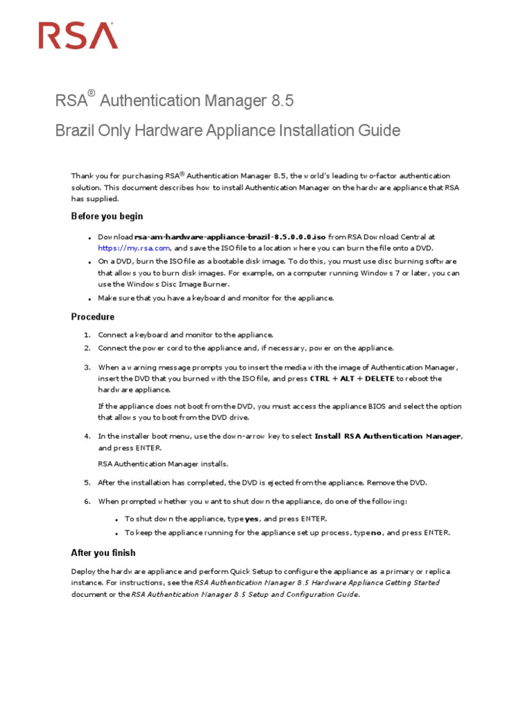 RSA Authentication Manager 8.5 Brazil Only Hardware Appliance ...