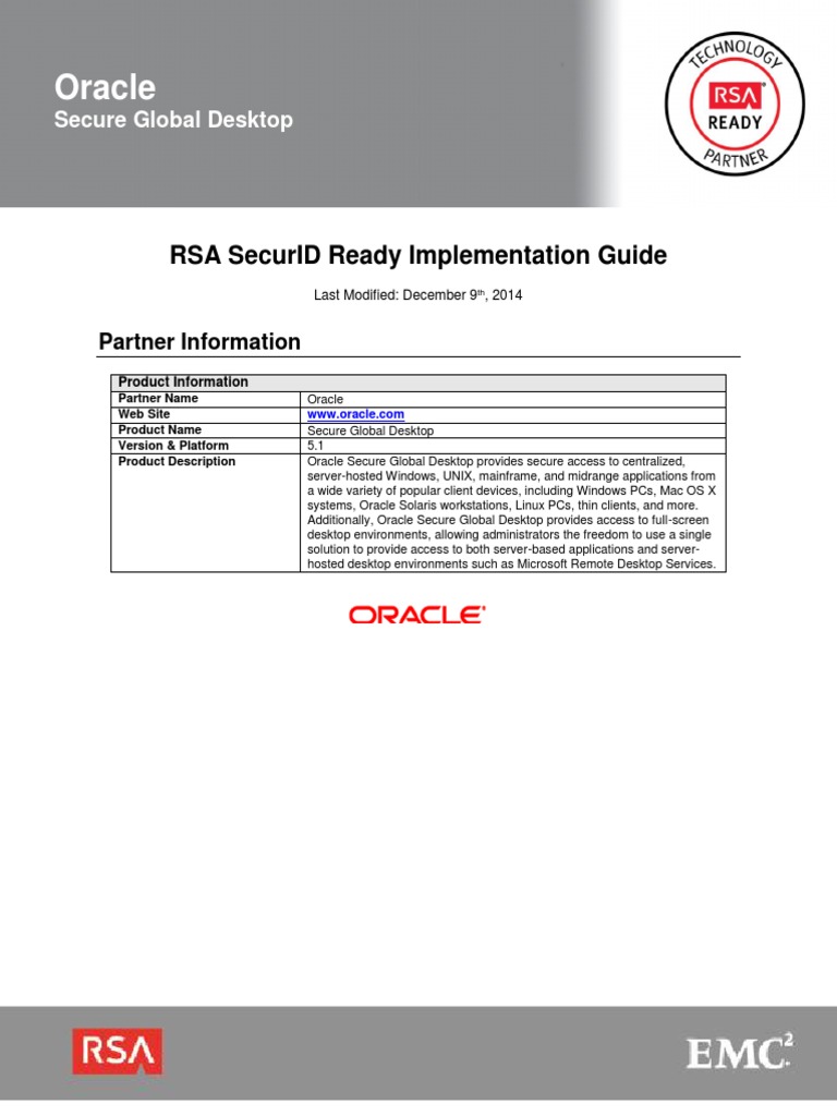 Oracle: Rsa Securid Ready Implementation Guide | PDF | Radius | Remote ...