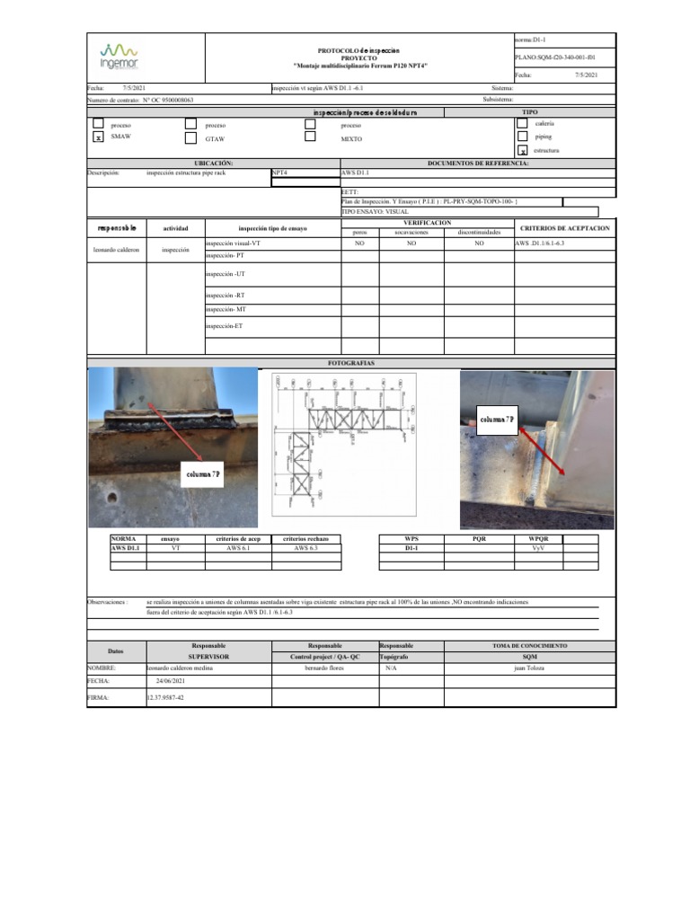 Protocolo de Inspeccion Pipe Rack 100% | PDF