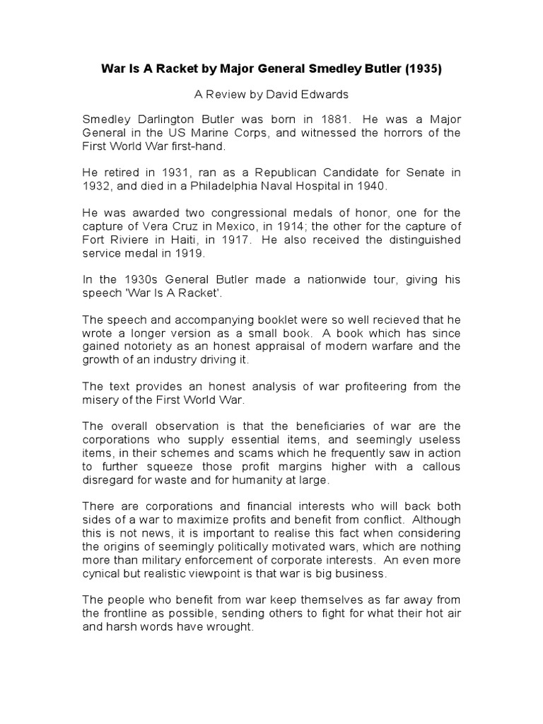 War Is A Racket by Major General Smedley | PDF | Military ...