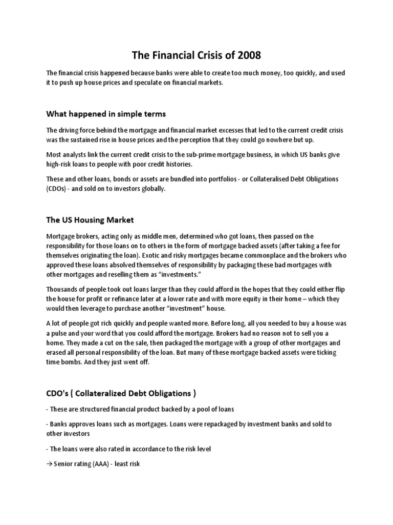 The Financial Crisis of 2008: What Happened in Simple Terms | PDF ...